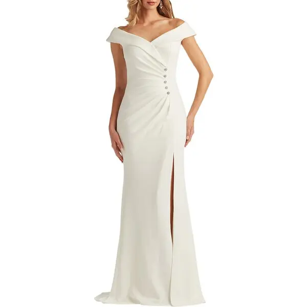Tadashi Shoji Off-the-shoulder Crepe Trumpet Gown - Ivory