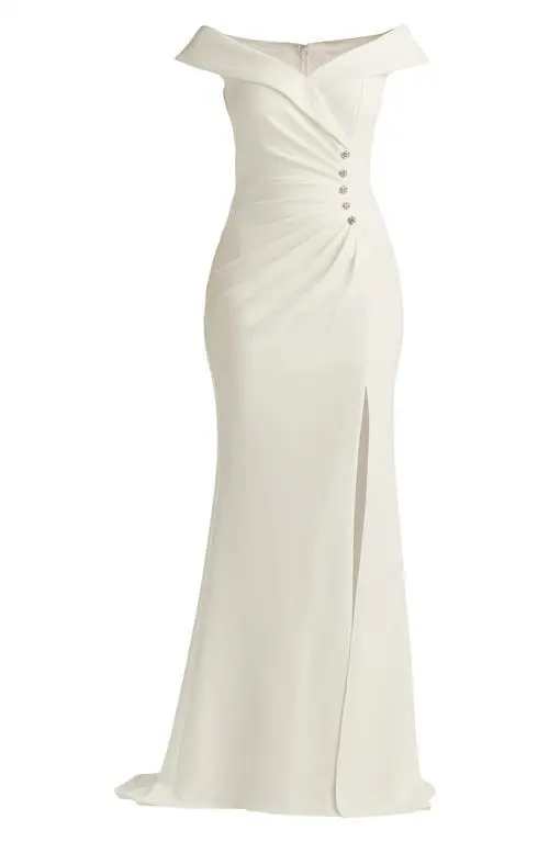 Tadashi Shoji Off-the-shoulder Crepe Trumpet Gown - Ivory