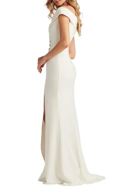 Tadashi Shoji Off-the-shoulder Crepe Trumpet Gown - Ivory