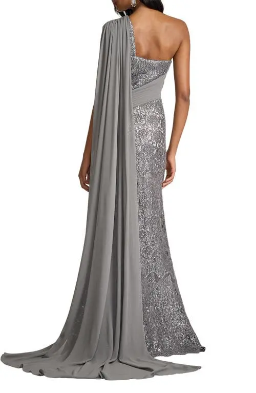 Tadashi Shoji Sequin Cape Gown