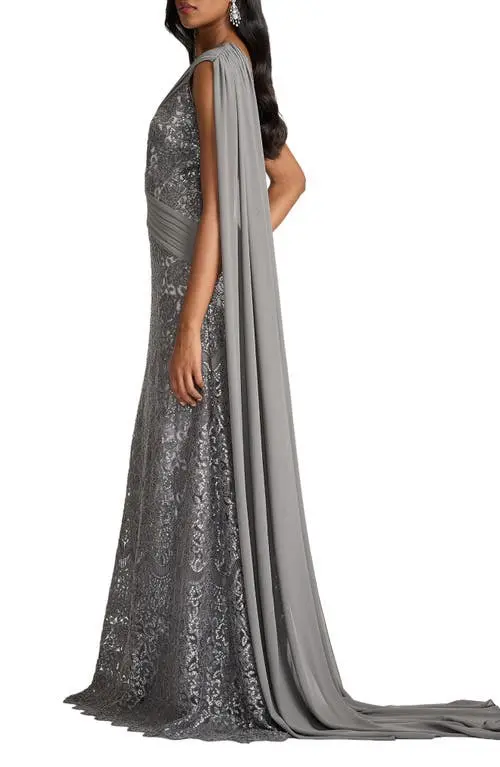 Tadashi Shoji Sequin Cape Gown