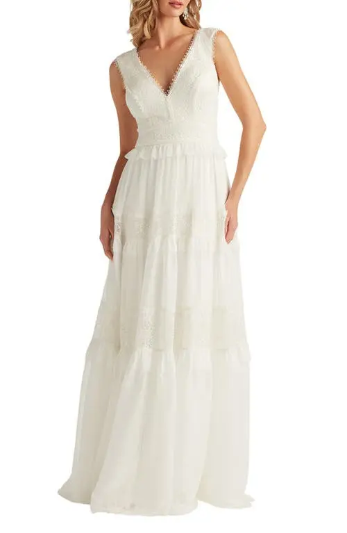 Tadashi Shoji Lace Sleeveless Chiffon Gown