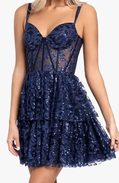 BLONDIE NITES Sequin Tiered Fit & Flare Mini Dress