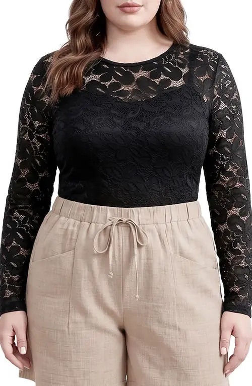STANDARDS & PRACTICES Floral Lace Top - Black