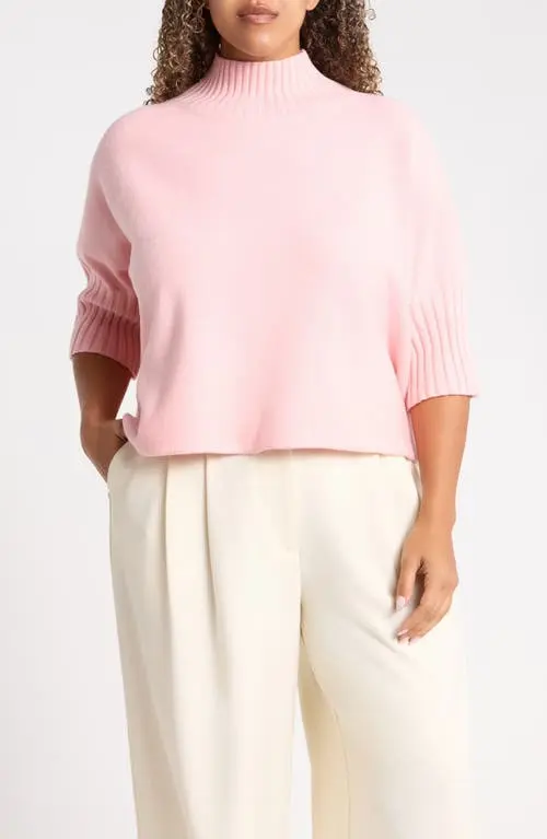 RAIN AND ROSE Fine-gauge Cropped Turtleneck Sweater - Pink
