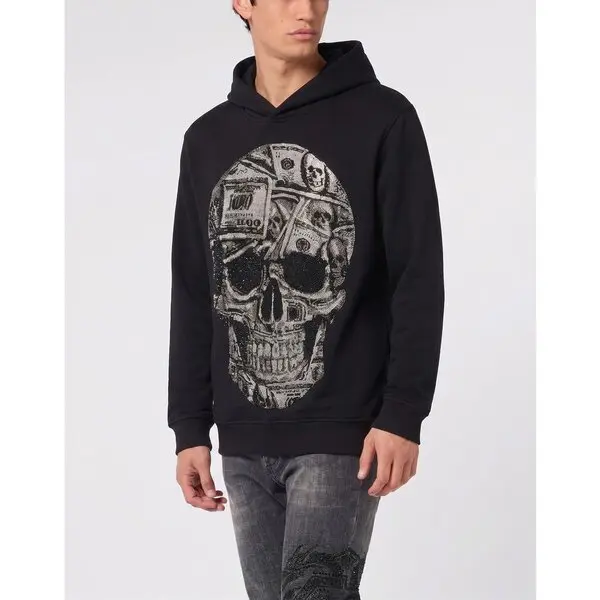 Philipp Plein Skull Graphic Embellished Cotton Hoodie - Black