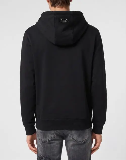 Philipp Plein Skull Graphic Embellished Cotton Hoodie - Black