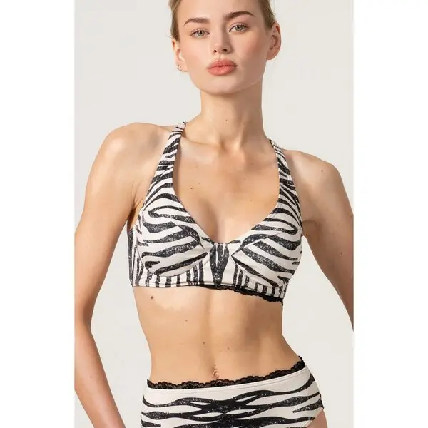 JESSIE ZHAO NEW YORK Zebra Stripe Bikini Top - White