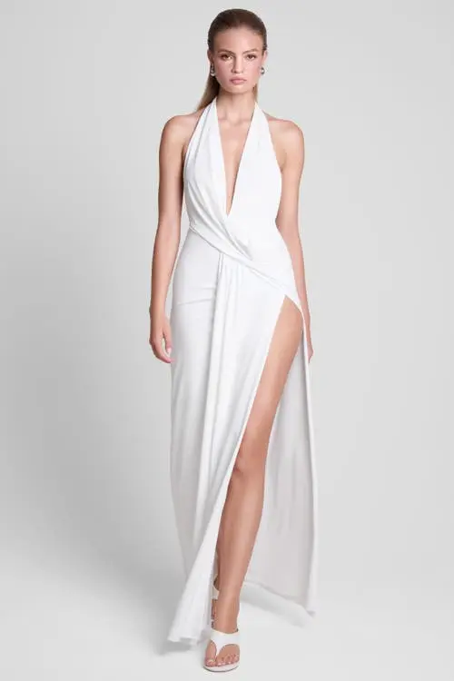 LEAU Palermo Plunge Drape Maxi Dress - White