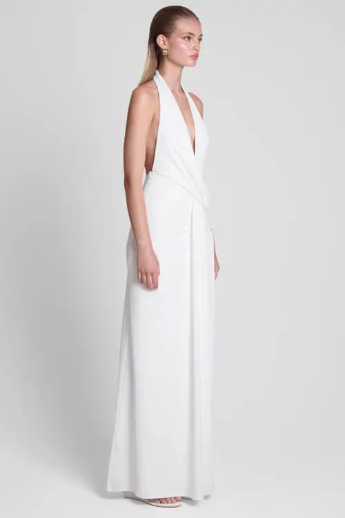 LEAU Palermo Plunge Drape Maxi Dress - White