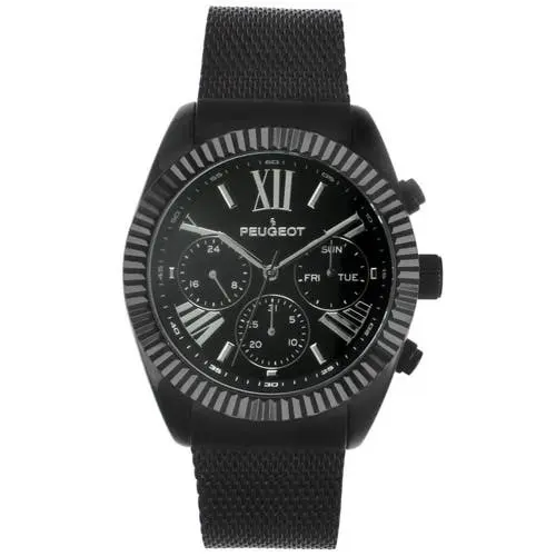 PEUGEOT Stainless Steel Multi-function Watch With Mesh Band - Black