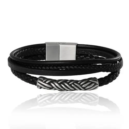 Lucky Brand Multi-row 8 Bracelet With Braided Barrel - Black