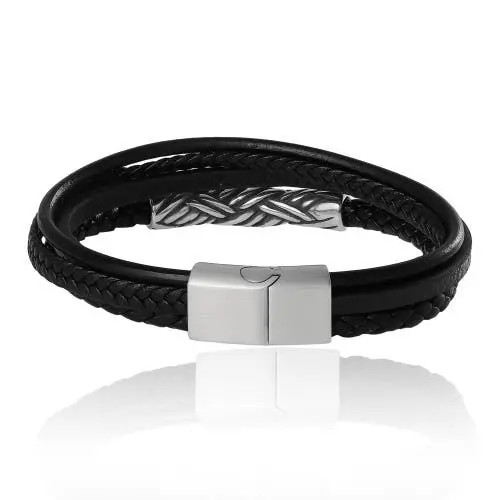 Lucky Brand Braided Leather Multi-row Bracelet With Barrel Detail