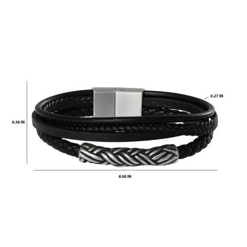 Lucky Brand Braided Leather Multi-row Bracelet With Barrel Detail