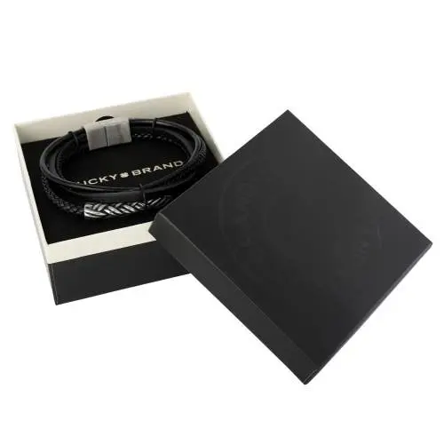 Lucky Brand Braided Leather Multi-row Bracelet With Barrel Detail