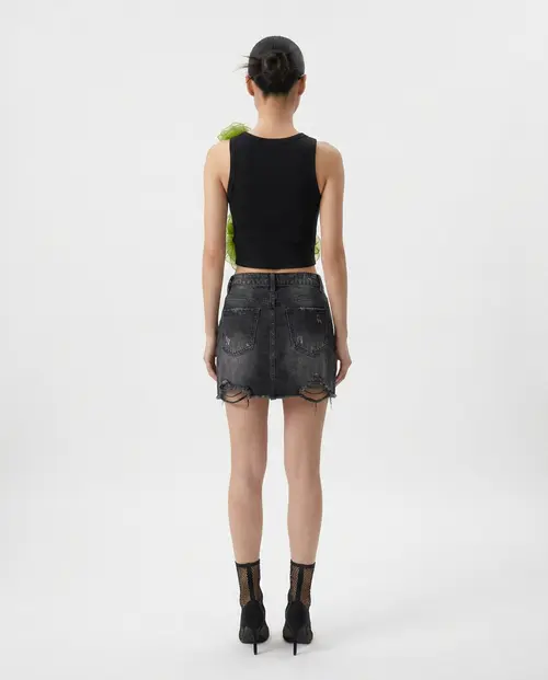 UCHÈ Floral Applique Tank Top - Black