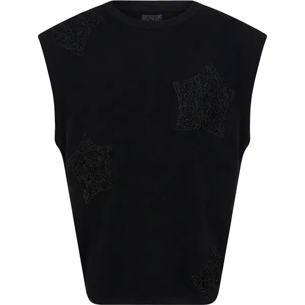 UCHÈ Sequin Patch Sleeveless Shirt - Black