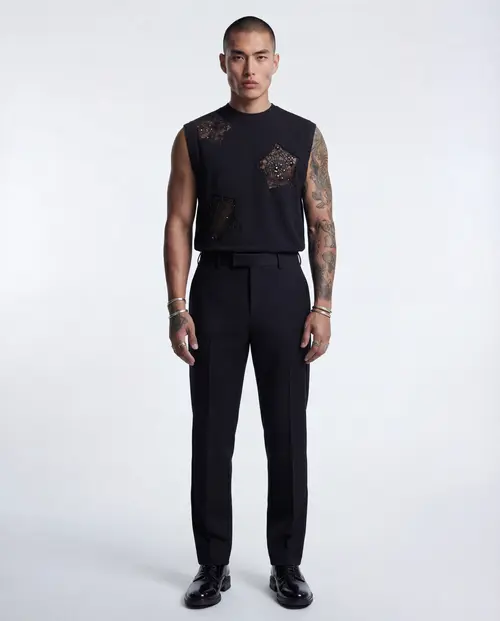 UCHÈ Sequin Patch Sleeveless Shirt - Black