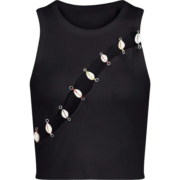 UCHÈ Cowrie Shell Embellished Tank Top - Black
