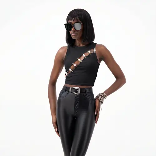 UCHÈ Cowrie Shell Embellished Tank Top - Black