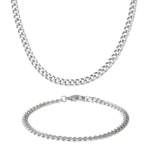 Lucky Brand Curb Chain Necklace & Bracelet Set - Metallic Silver