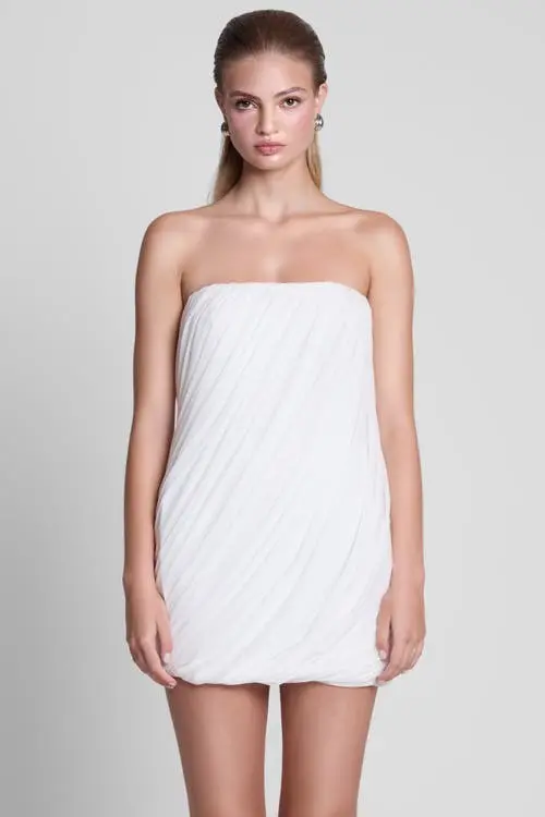 LEAU Swan Strapless Twist Drape Mini Dress