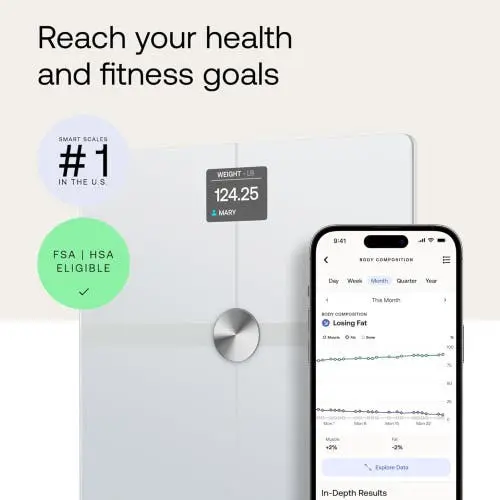 WITHINGS Body Smart Scale: Accurate Weight And Body Composition Tracking With Wi-fi And Bluetooth Connectivity