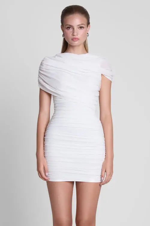 LEAU Dolce Drape Mesh Mini Dress - White