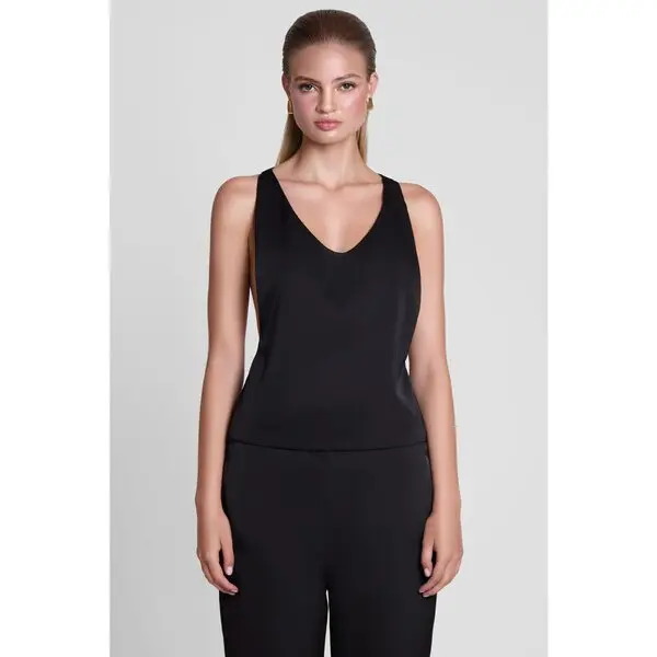 LEAU Suri Satin Racerback Top - Black