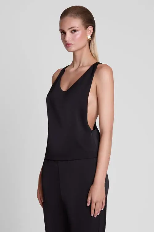 LEAU Suri Satin Racerback Top - Black