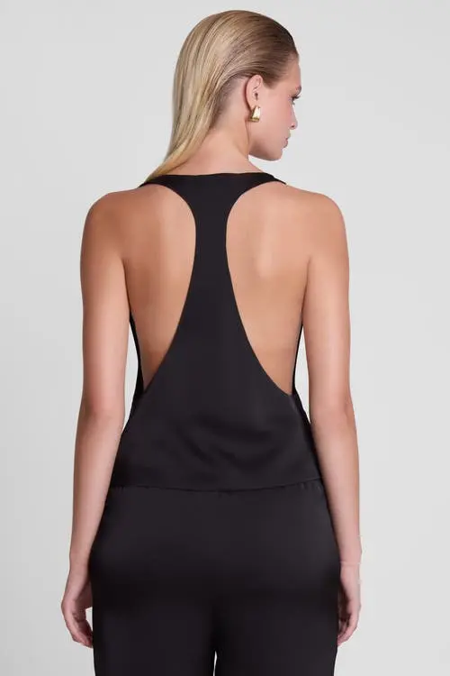 LEAU Suri Satin Racerback Top - Black