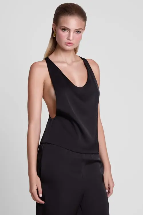LEAU Suri Satin Racerback Top - Black