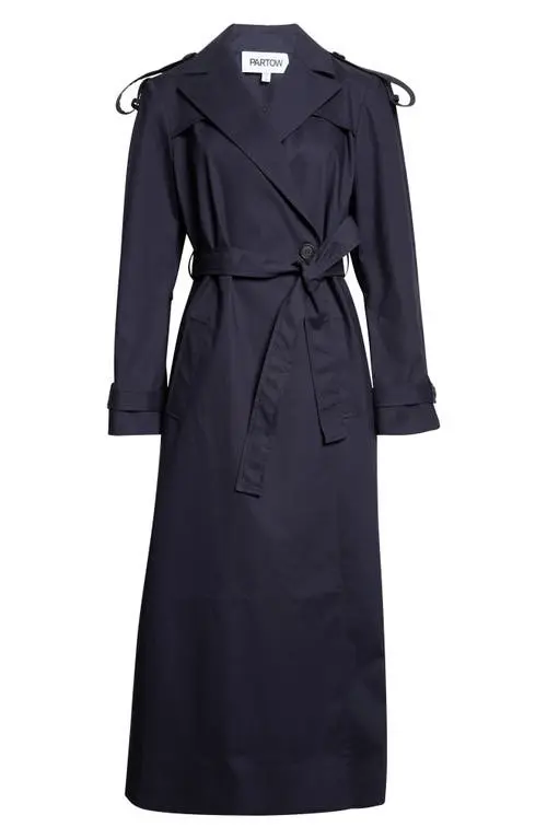Partow Annie Bonded Cotton Trench Coat - Navy