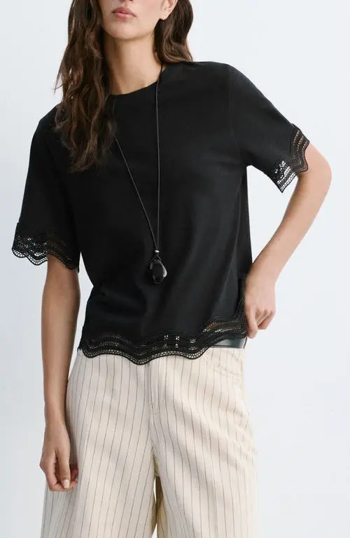 Mango Open Stitch Top - Black