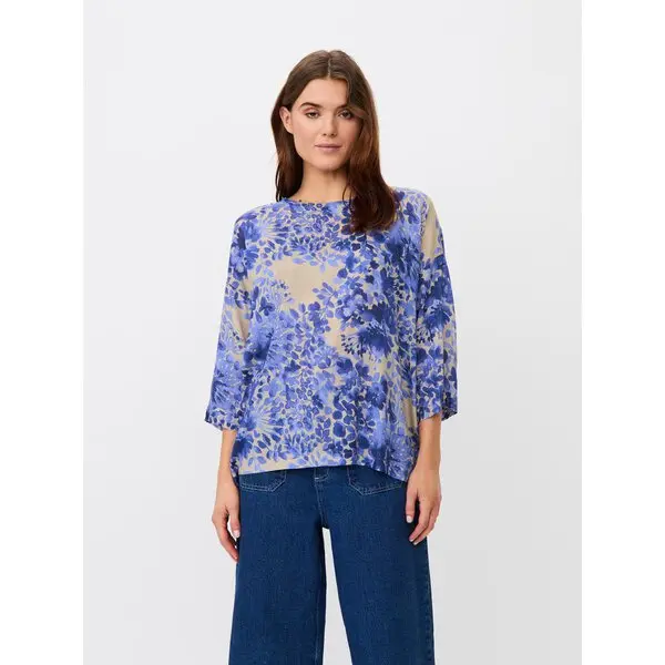 MASAI COPENHAGEN Mabecca Fluid Draped Floral Blouse - Medieval Blue