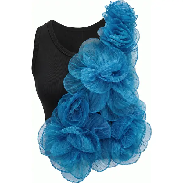 UCHÈ Uche Floral Appliqué Tank Top - Black