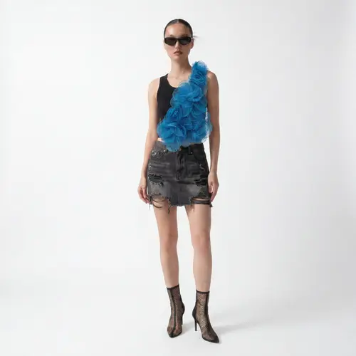 UCHÈ Uche Floral Appliqué Tank Top - Black