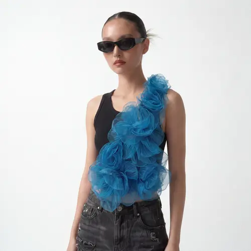 UCHÈ Uche Floral Appliqué Tank Top - Black
