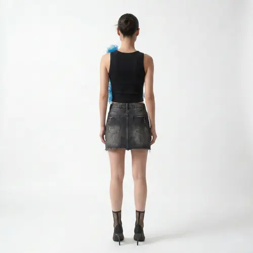 UCHÈ Uche Floral Appliqué Tank Top - Black