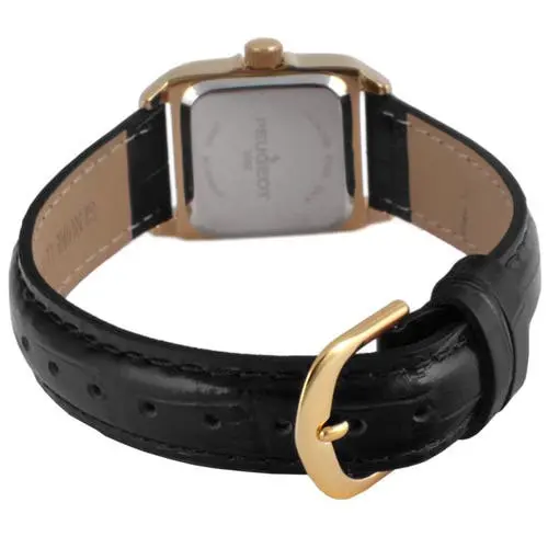 PEUGEOT Status Square Crystal Bezel Leather Watch34x24mm - Black