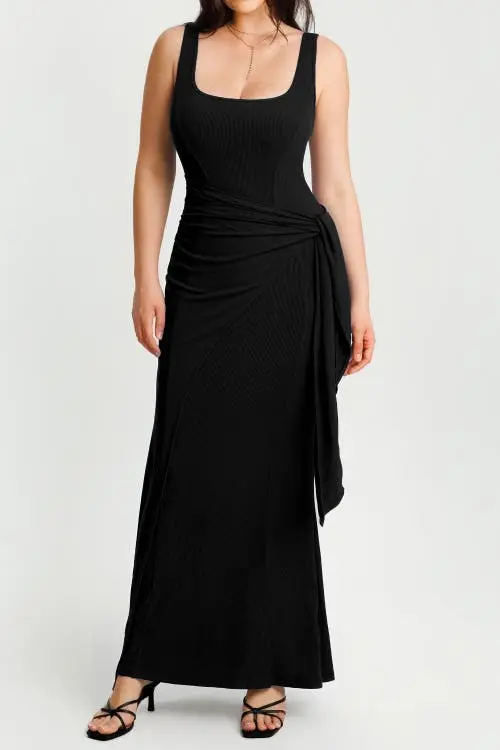 POPILUSH Modal Twist Wrap Maxi Dress With Built-in Shapewear - Jet