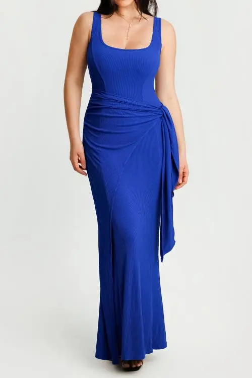 POPILUSH Modal Twist Wrap Maxi Dress With Built-in Shapewear - Navy