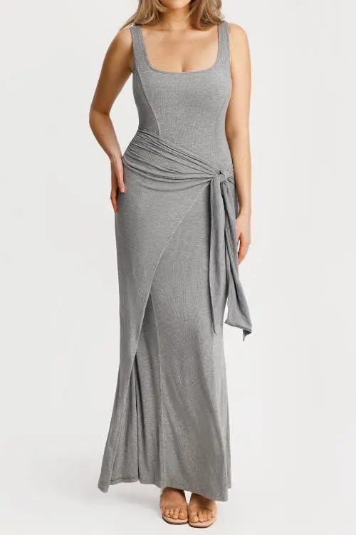 POPILUSH Modal Twist Wrap Maxi Dress With Built-in Shapewear - Silver