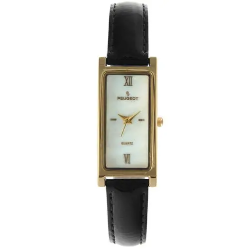 PEUGEOT Everyday Rectangular Glossy Leather Watch- 35x18mm - Black