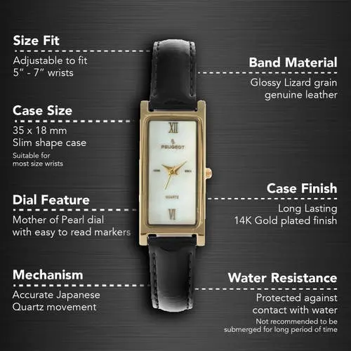 PEUGEOT Everyday Rectangular Glossy Leather Watch- 35x18mm