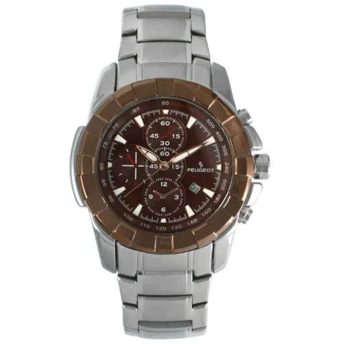 PEUGEOT Decorative Chrono Sub-dials Calendar Sports Watch47mm - Brown