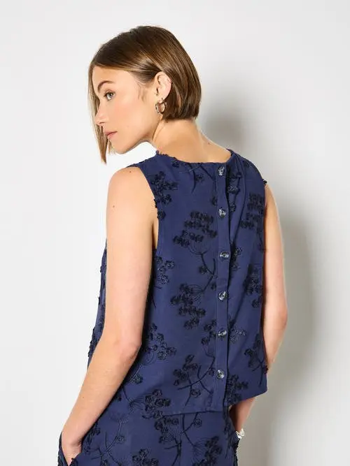APRICOT Dandellion Embroidered Linen Top