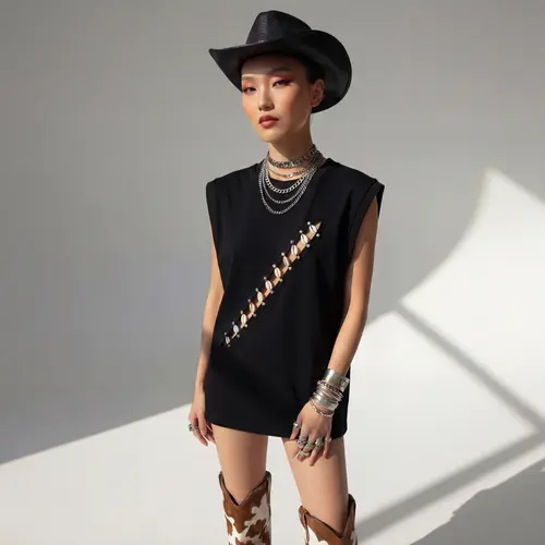 UCHÈ Sleeveless Crewneck Shirt With Cowrie Shell Embellishment - Black