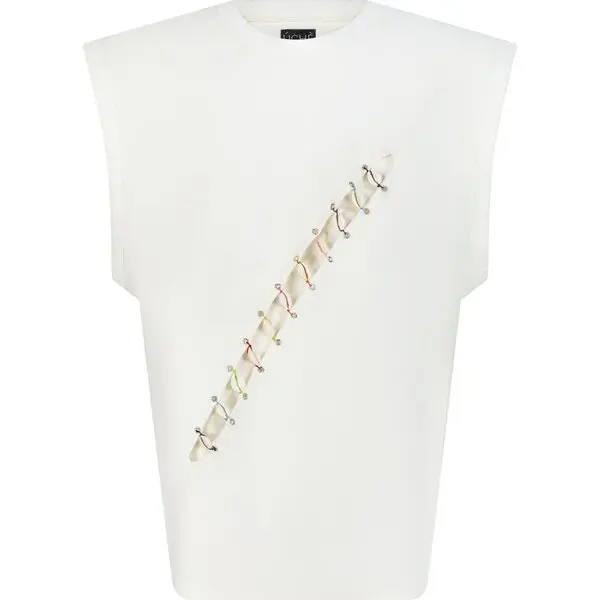UCHÈ Sleeveless Crewneck Shirt With Cowrie Shell Embellishment - White