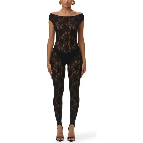 Naked Wardrobe Off The Shoulder Lace Stirrup Jumpsuit